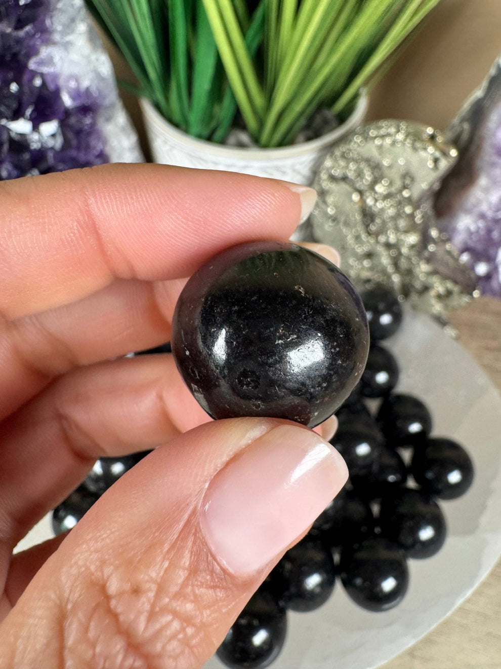 Mini Black Tourmaline Spheres - Purple Door Alchemy